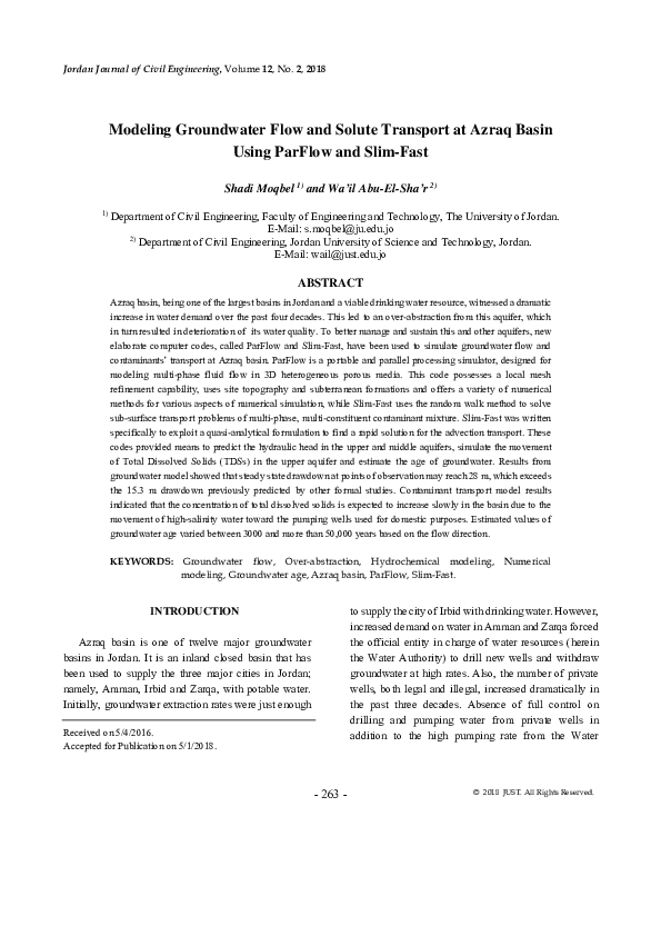 (PDF) Modeling Groundwater Flow and Solute Transport at Azraq Basin ...