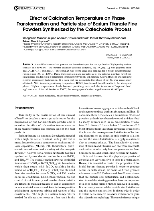 (PDF) Effect of Calcination Temperature on Phase Transformation and Particle size of Barium ...