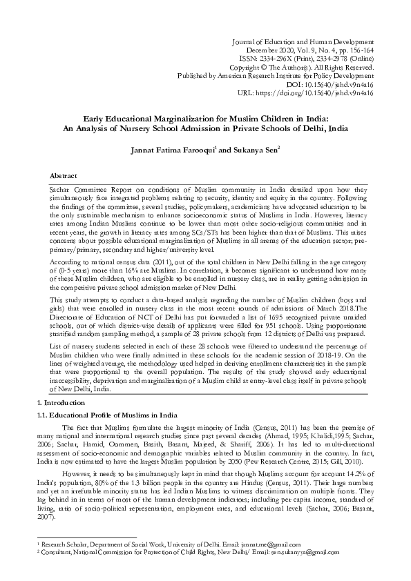 (PDF) Early Educational Marginalization for Muslim Children in India ...