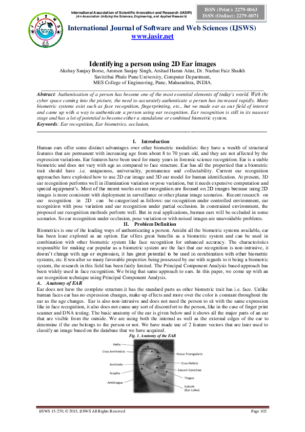 (PDF) Identifying a person using 2D Ear images
