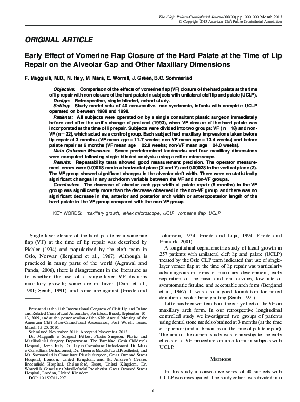 (PDF) Early Effect of Vomerine Flap Closure of the Hard Palate at the ...