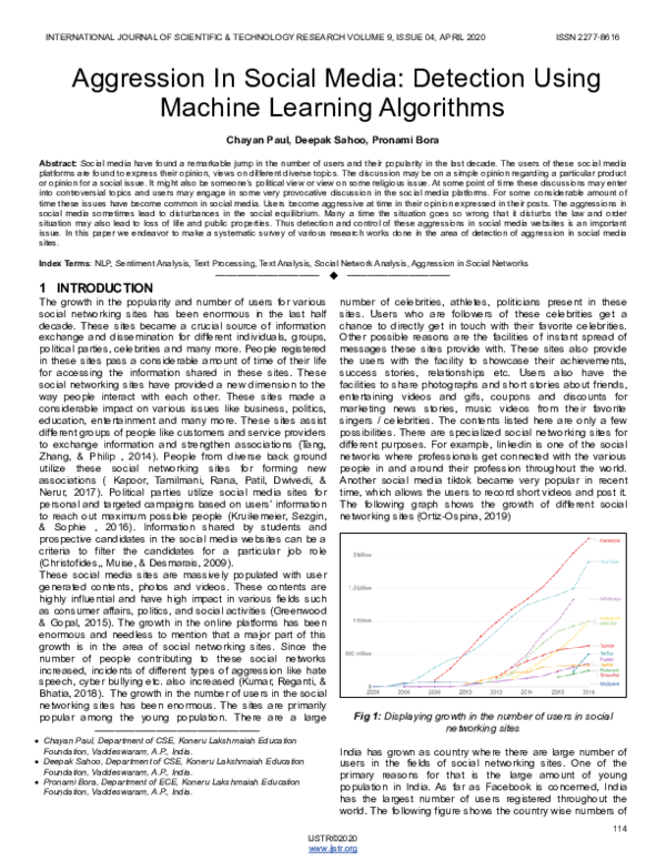 (PDF) Aggression In Social Media: Detection Using Machine Learning Algorithms