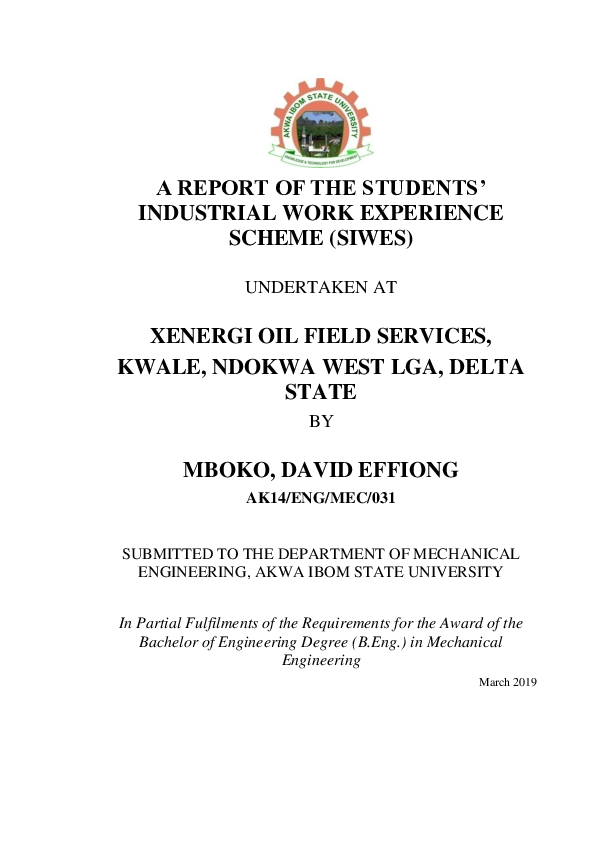(PDF) A REPORT OF THE STUDENTS' INDUSTRIAL WORK EXPERIENCE SCHEME (SIWES)