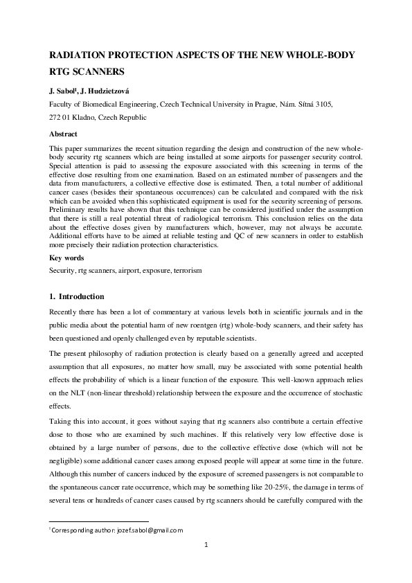 (PDF) Radiation Protection Aspects of the New Whole-Body RTG Scanners