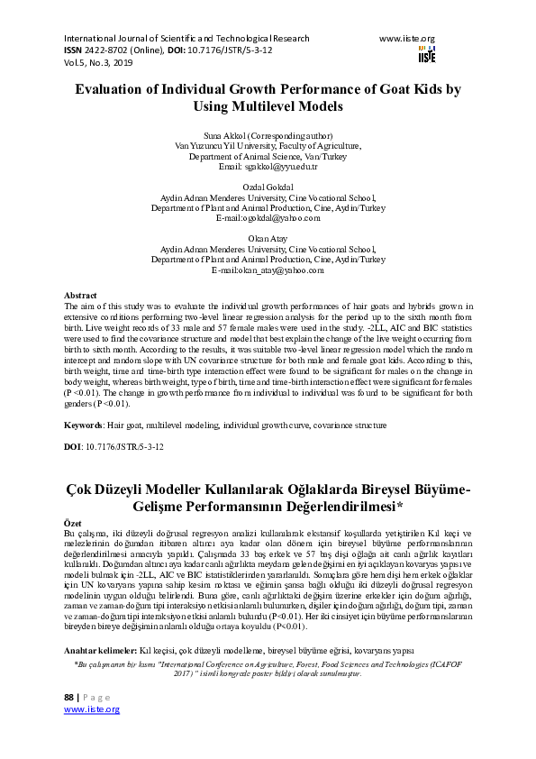 (PDF) Evaluation of Individual Growth Performance of Goat Kids by Using ...