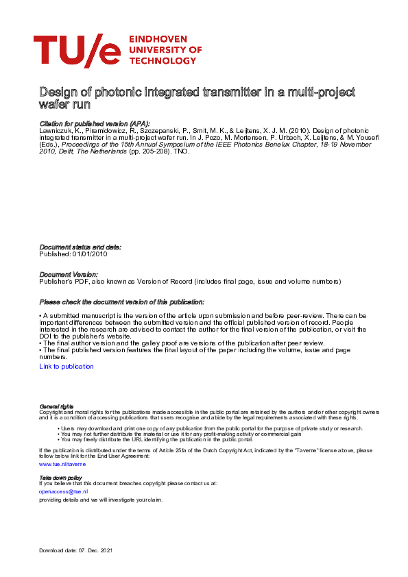 (PDF) Design of photonic integrated transmitter in a multi-project ...