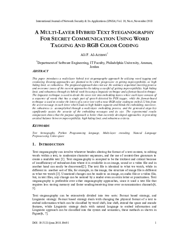 Pdf A Multi Layer Hybrid Text Steganography For Secret Communication Using Word Tagging And