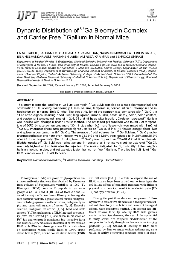 (PDF) Dynamic Distribution of 67 Ga-Bleomycin Complex and Carrier Free ...