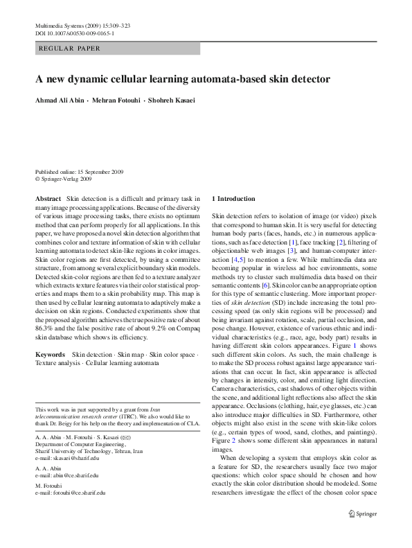 Pdf A New Dynamic Cellular Learning Automata Based Skin Detector