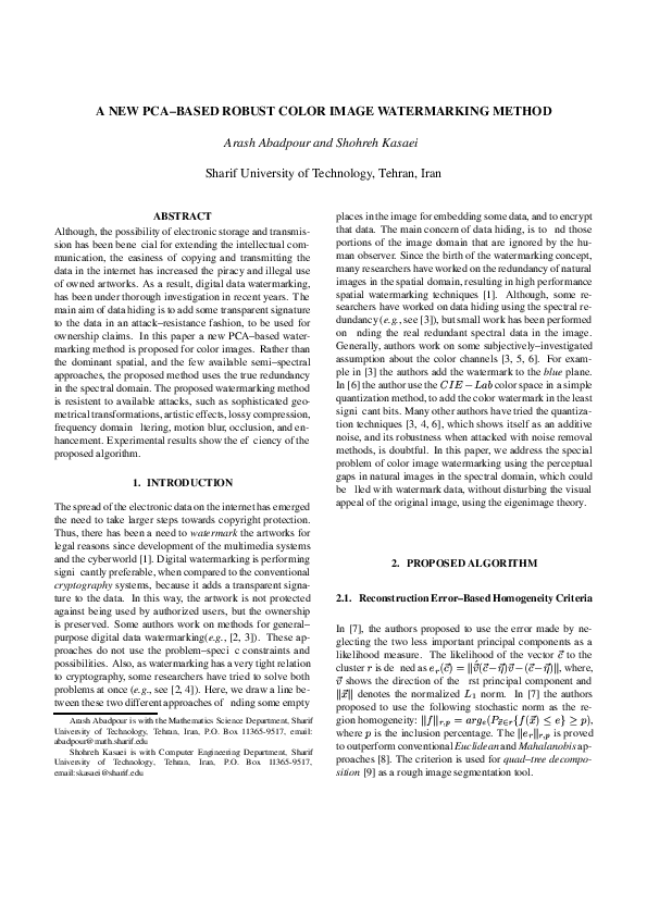 (PDF) A New Pca – Based Robust Color Image Watermarking Method (PDF) A New Pca – Based Robust Color Image Watermarking Method