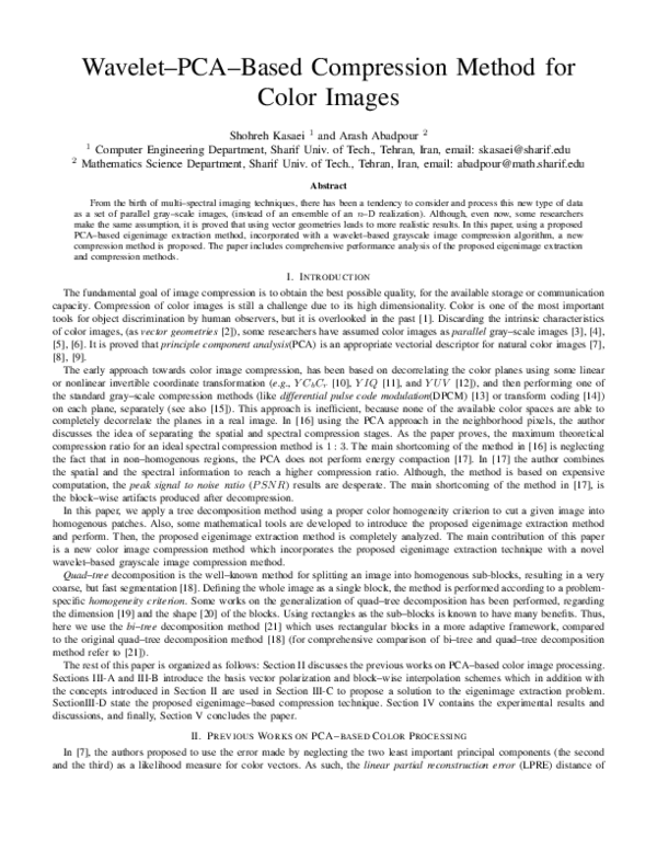 (PDF) Wavelet – PCA – Based Compression Method for Color Images