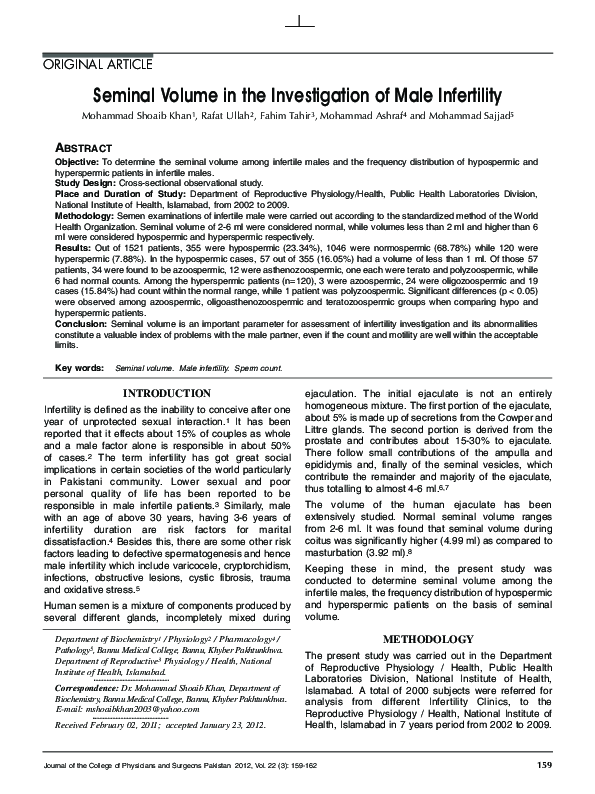 (PDF) Seminal volume in the investigation of male infertility