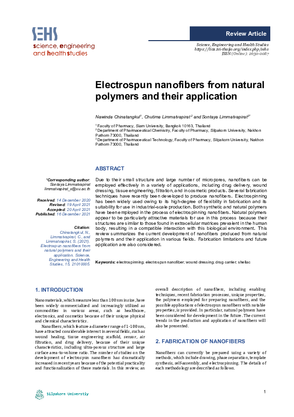 (PDF) Electrospun nanofibers from natural polymers and their application