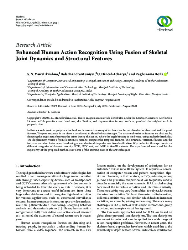 (PDF) Enhanced Human Action Recognition Using Fusion of Skeletal Joint Dynamics and Structural ...
