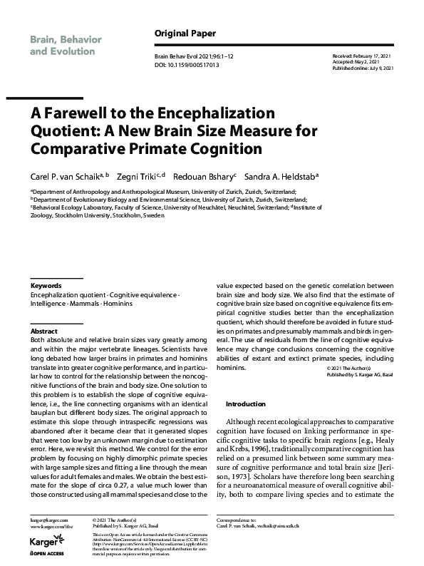 (PDF) A Farewell to the Encephalization Quotient: A New Brain Size ...