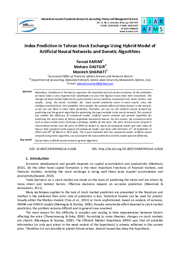 (PDF) Index Prediction in Tehran Stock Exchange Using Hybrid Model of Artificial Neural Networks ...