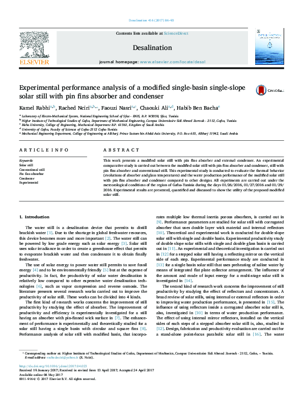 (PDF) Experimental performance analysis of a modified single-basin ...
