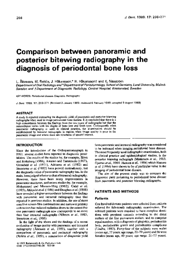 (PDF) Panoramic vs Posterior Bitewing Radiography for Periodontal Diagnosis