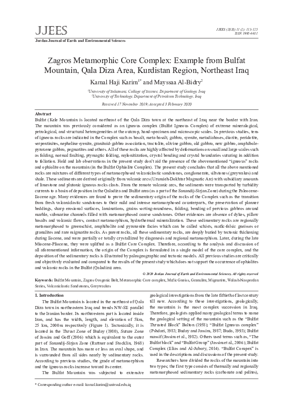 (PDF) Zagros Metamorphic Core Complex: Example from Bulfat Mountain ...