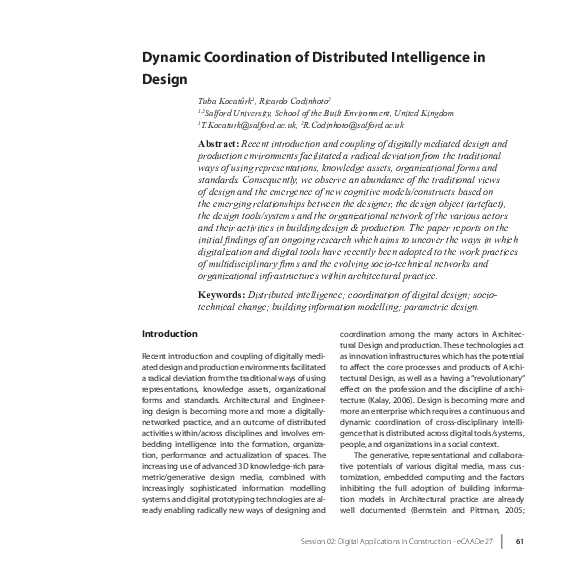 (PDF) Dynamic Coordination of Distributed Intelligence in Design