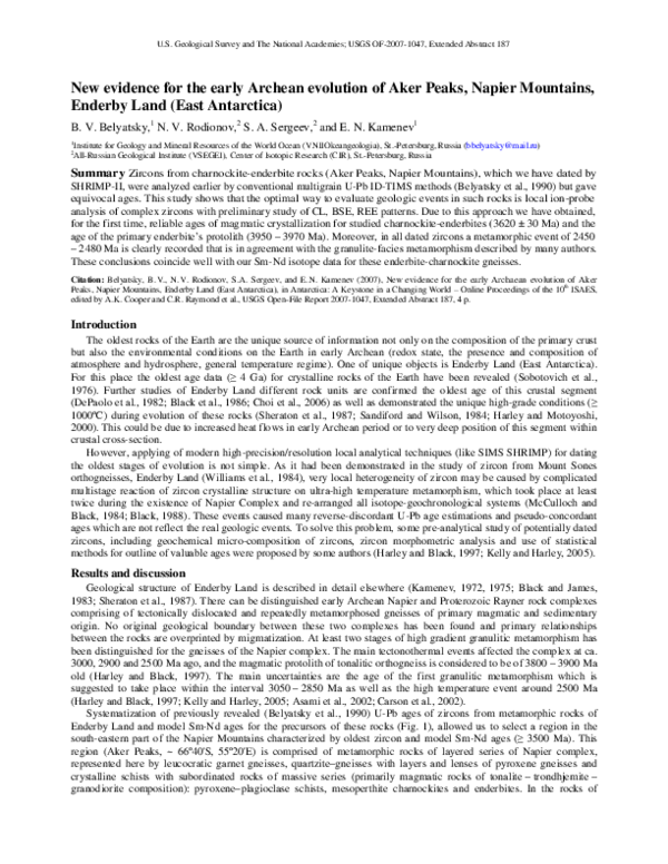 (PDF) New evidence for the early Archean evolution of Aker Peaks ...