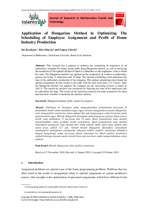 (PDF) Application Of Hungarian Method In Optimizing The Scheduling Of ...