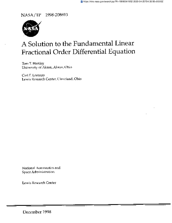 Pdf Solution Of The Fundamental Linear Fractional Order Differential