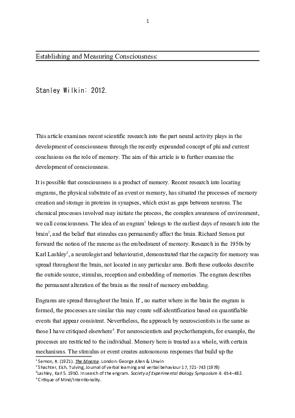 (DOC) Establishing and Measuring Consciousness