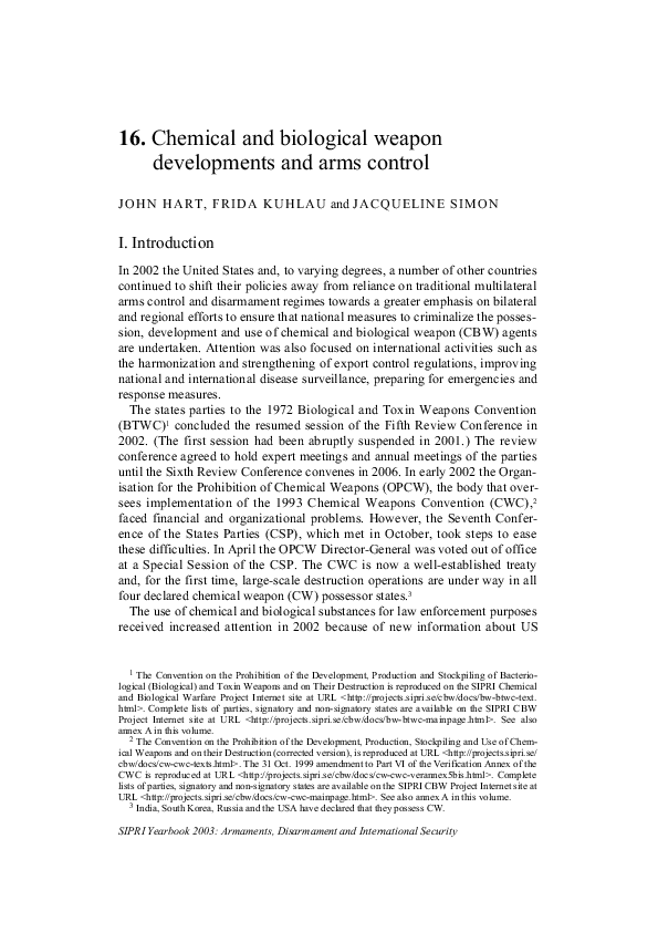 (PDF) Chemical and biological weapon developments and arms control