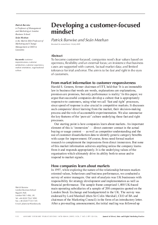 (PDF) Developing a customer-focused mindset