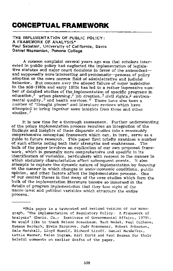 (PDF) THE IMPLEMENTATION OF PUBLIC POLICY: A FRAMEWORK OF ANALYSIS