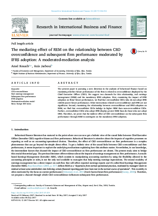 (PDF) The mediating effect of REM on the relationship between CEO overconfidence and subsequent ...