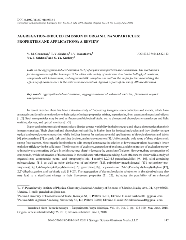 (PDF) Aggregation-Induced Emission in Organic Nanoparticles: Properties and Applications: a Review