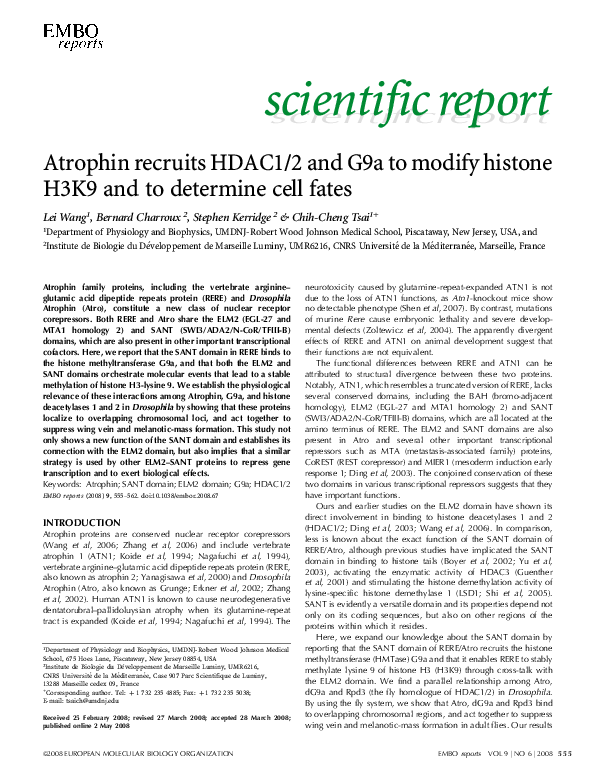 (PDF) Atrophin recruits HDAC1/2 and G9a to modify histone H3K9 and to ...