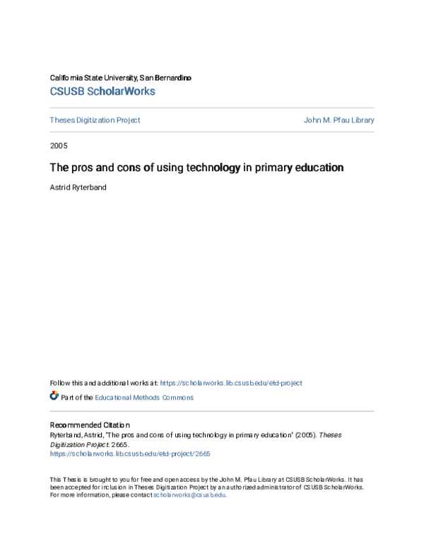 (PDF) The pros and cons of using technology in primary education