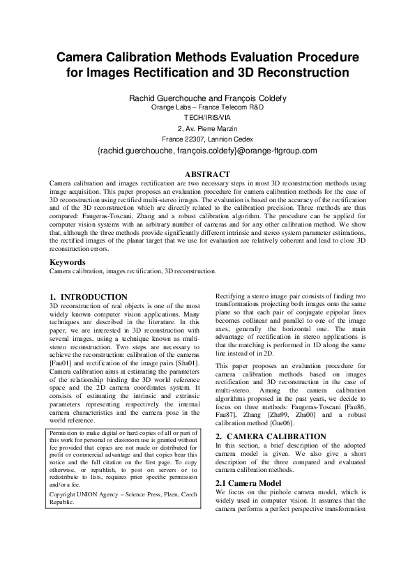 Pdf Camera Calibration Methods Evaluation Procedure For Images