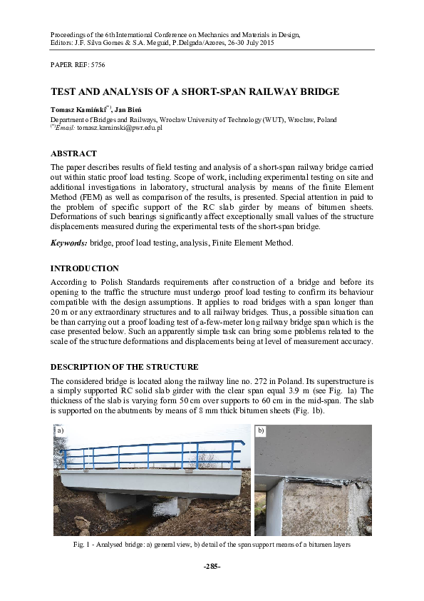 (PDF) Test and Analysis of a Short-Span Railway Bridge