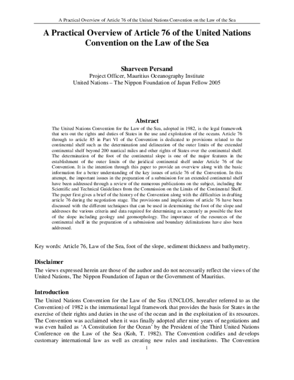 (PDF) A Practical Overview of Article 76 of the United Nations ...