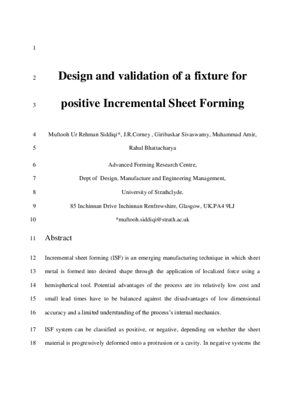 (PDF) 1 Design and validation of a fixture for 2 positive Incremental ...
