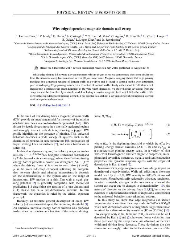 (PDF) Domain Wall Creep in an Ising Ultrathin Magnetic Film | Claude Chappert - Academia.edu