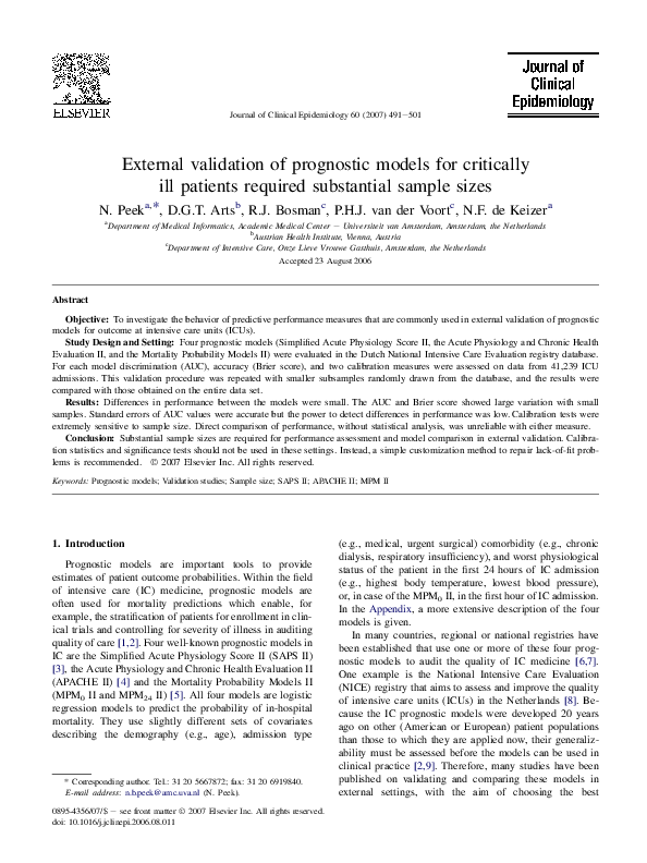 (PDF) External validation of prognostic models for critically ill patients required substantial ...