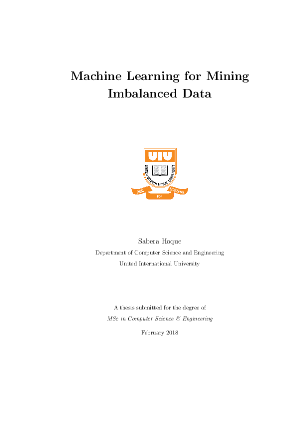 (PDF) Machine Learning for Mining Imbalanced Data