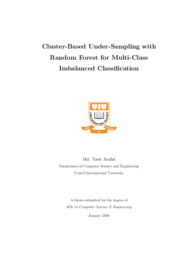 Pdf Cluster Based Under Sampling With Random Forest For Multi Class Imbalanced Classification 