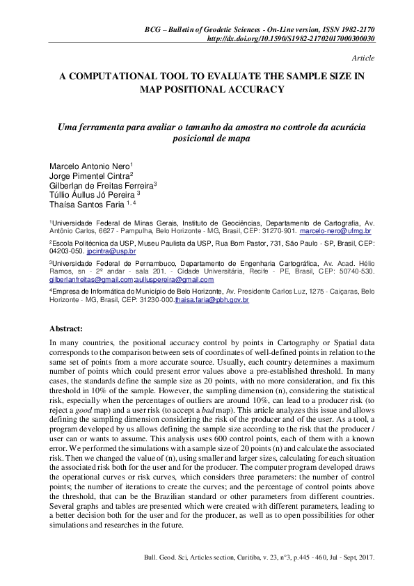 Pdf A Computational Tool To Evaluate The Sample Size In Map
