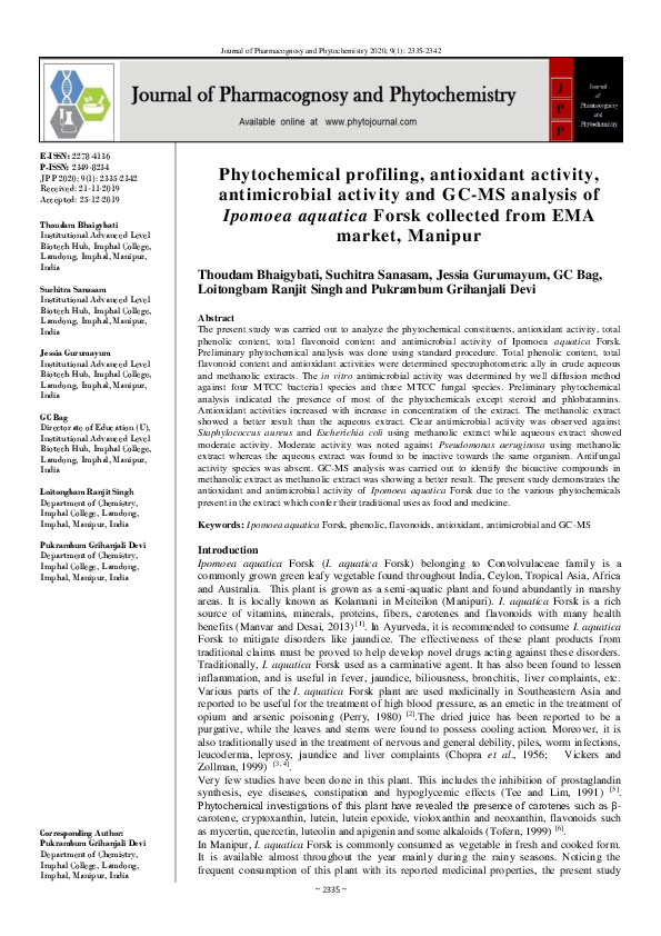 (PDF) Phytochemical profiling, antioxidant activity, antimicrobial activity and GC-MS analysis ...