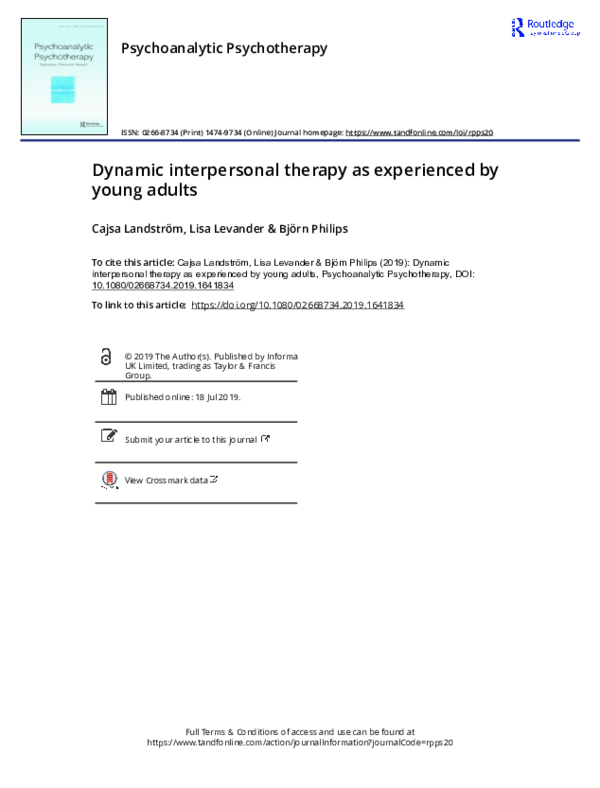 (PDF) Dynamic interpersonal therapy as experienced by young adults