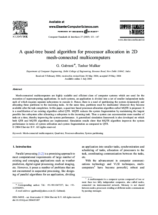 (PDF) A quad-tree based algorithm for processor allocation in 2D mesh ...