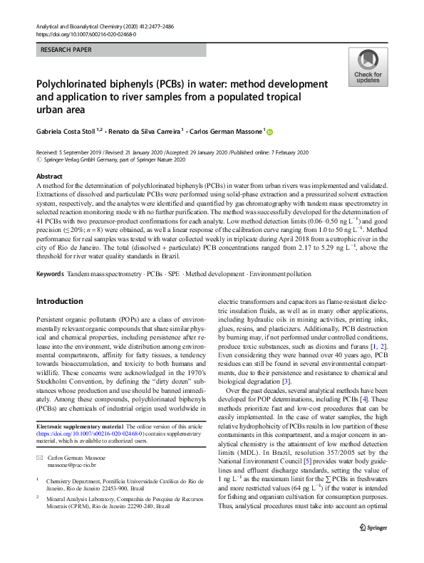 (PDF) Polychlorinated biphenyls (PCBs) in water: method development and ...