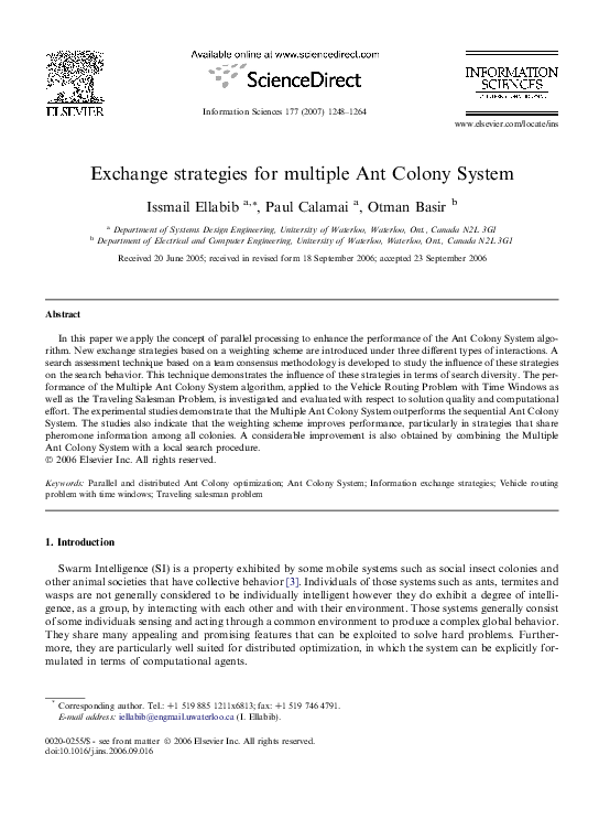 (PDF) Exchange strategies for multiple ant colony system