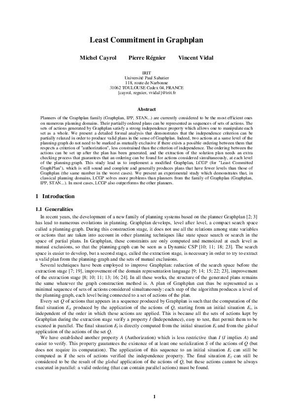 (PDF) Least commitment in Graphplan